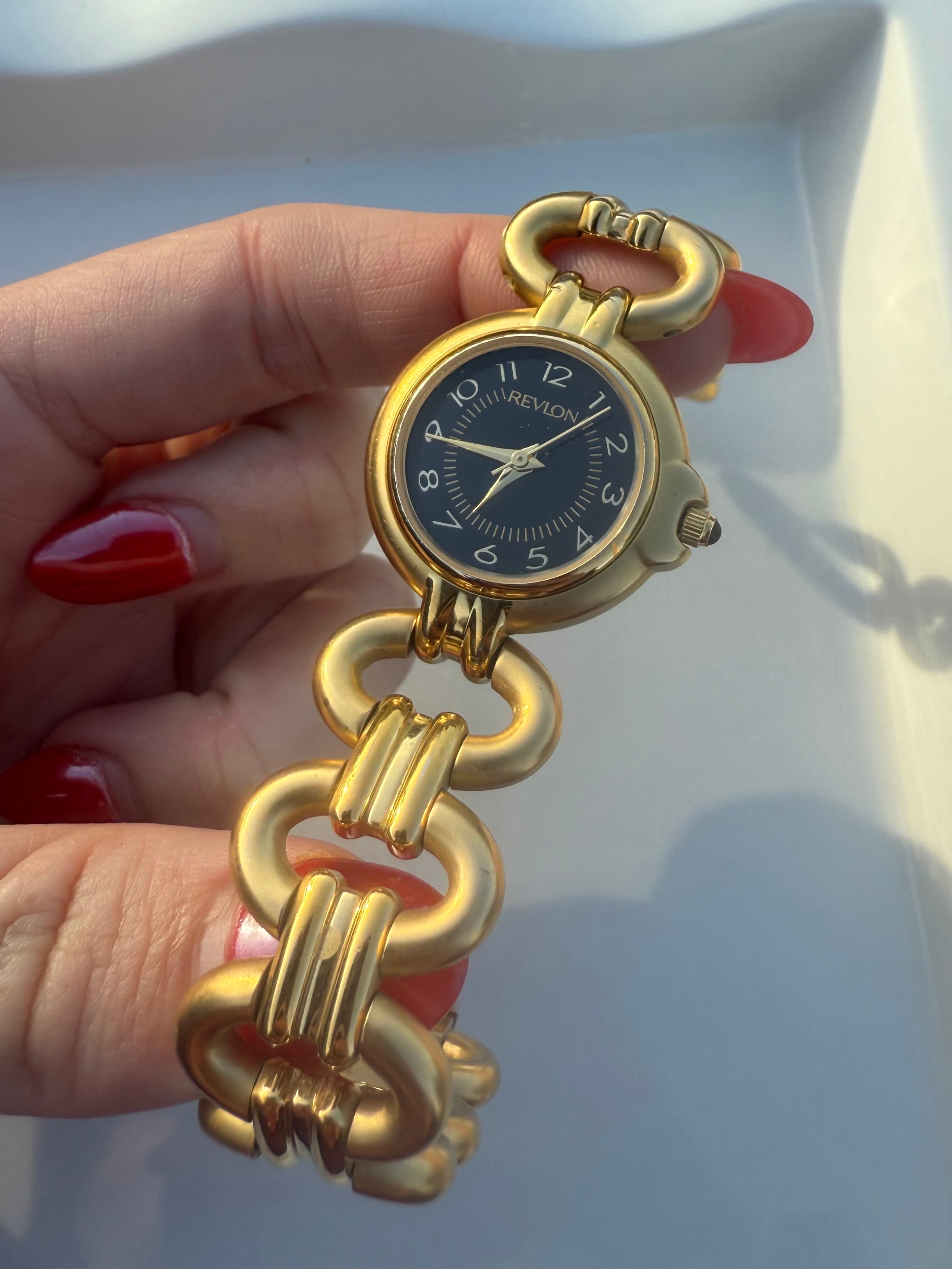 Vintage Revlon Black Face Gold Tone Watch – Darling Degenerate