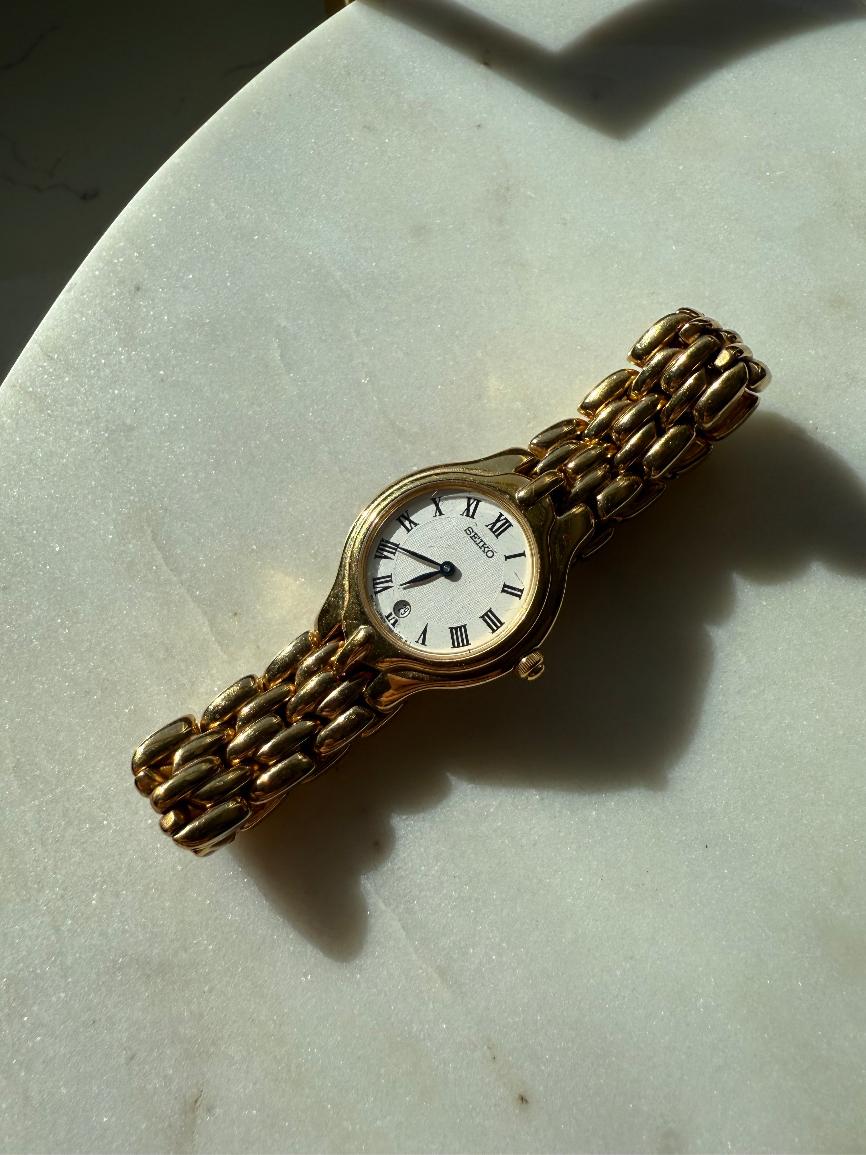 Seiko White Face Gold Tone Watch 6.5” – Darling Degenerate